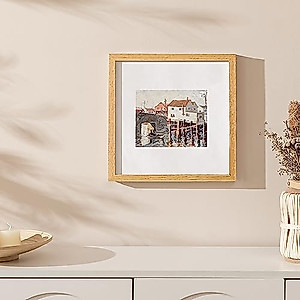 eletecpro 12x12 Picture Frame Made of Oak Wood and Reinforced Glass, Displays Photos 10x10 with Mat or 12x12 without Mat, Square Wood Frame for Modern Home Decor, Wall Mounting, Natural