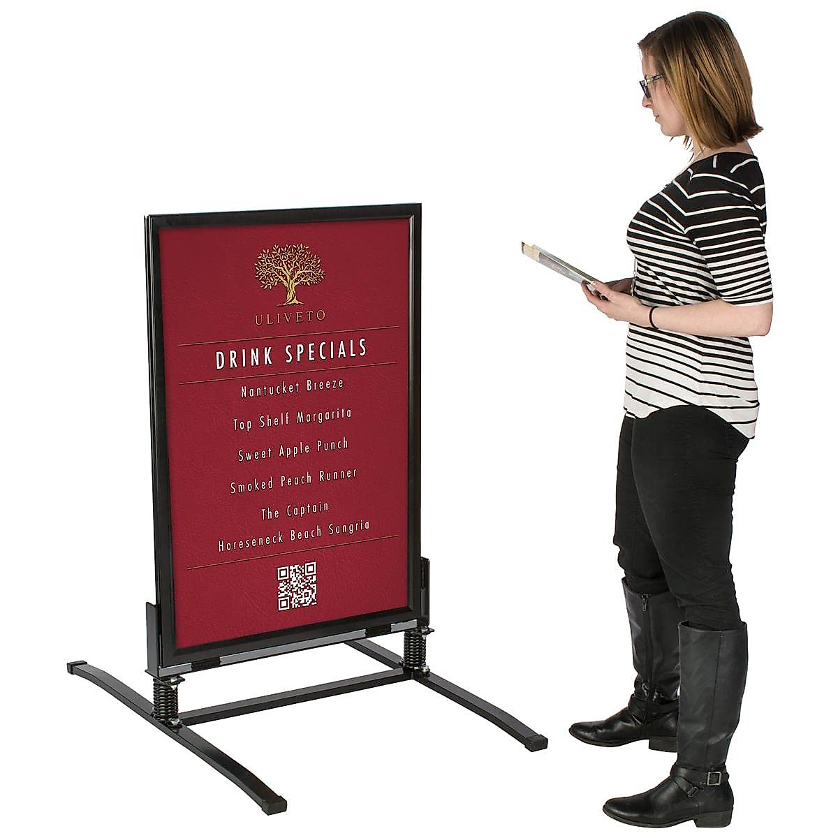 Displays2go 24 x 36 Inch Sidewalk Sign, Waterproof, Snap Frame, Spring Base, 2 Sided, Black (OWS2436B)