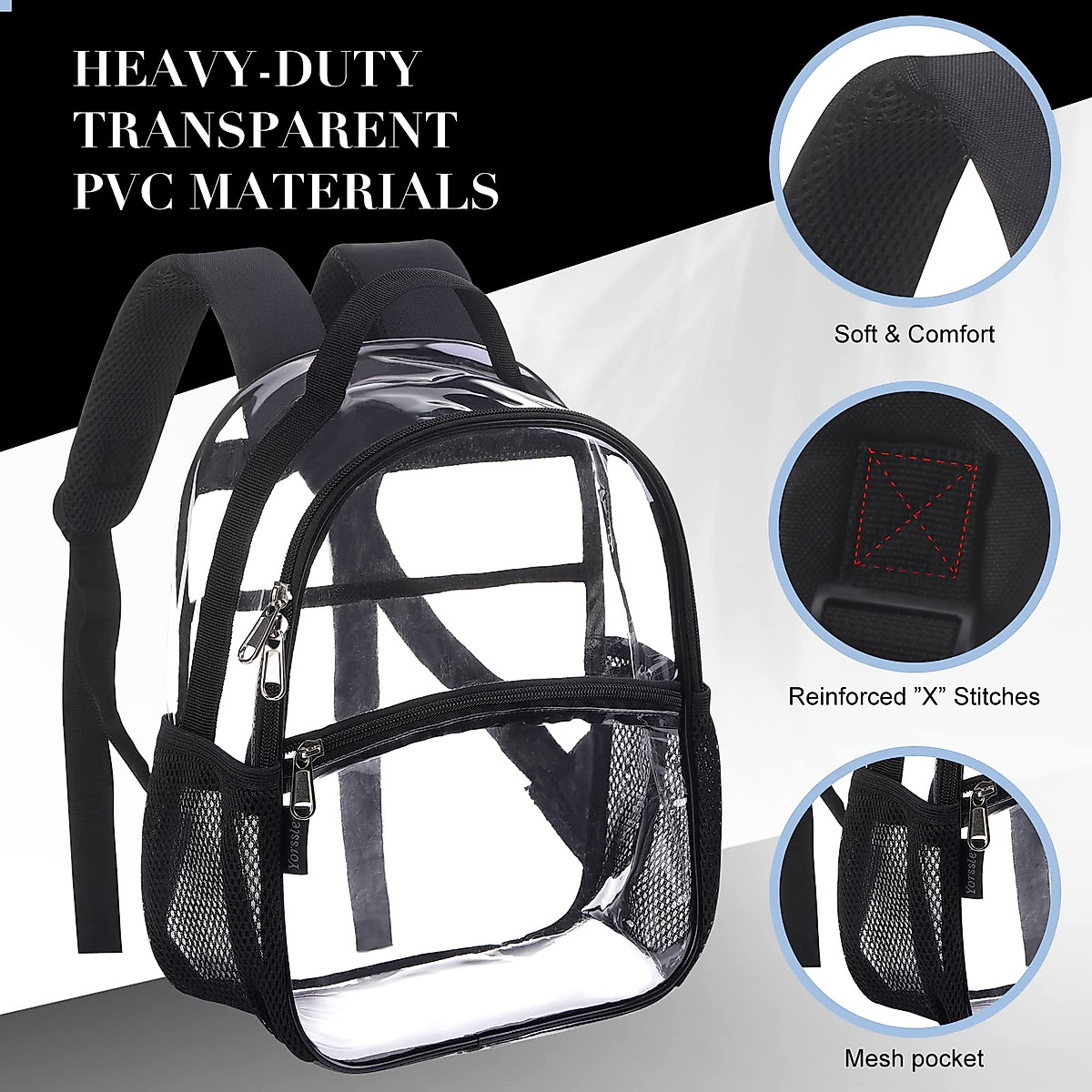 Mini Clear Backpack for Women,Transparent Bag Stadium Approved See Through Small for Work Travel Concert, Sports - Black