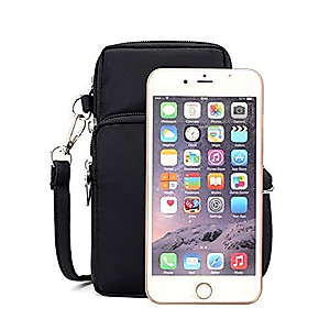 Women Nylon Cell Phone Purse Travel Crossbody Bag Wristband Sport Armband Wallet For Galaxy S10 Plus S9 Plus A50 A7 J7 Prime J7 V J7 Pro J4, Moto G7 Z4 Z3 G6 E5 Play, HTC U12 Plus, OnePlus 6T (Black)