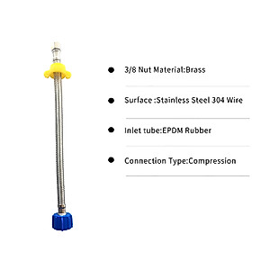 Klabb Flexible Toilet Water Supply Line 12inch,Stainless Steel Braided Hose With 3/8 Female Compression Thread x 7/8 Female Ballcock Thread，2pack