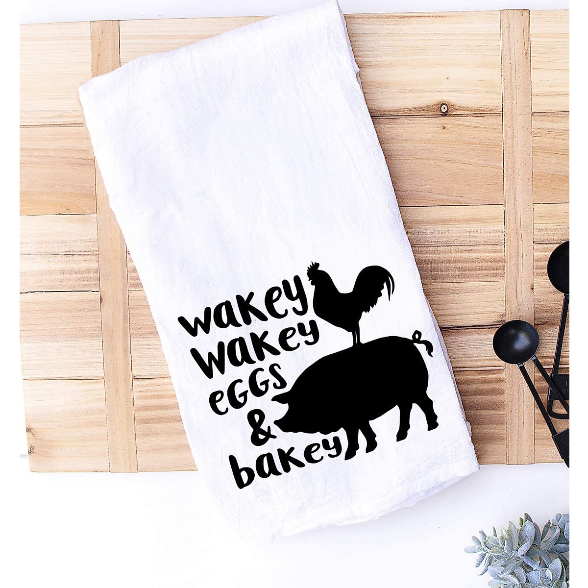 Handmade Funny Kitchen Towel - 100% Cotton Hand Towel Wakey Wakey Eggs and Bakey - 28x28 Inch Perfect for Chef Housewarming Christmas Mother’s Day Birthday Gift (Wakey Wakey Eggs and Bakey)