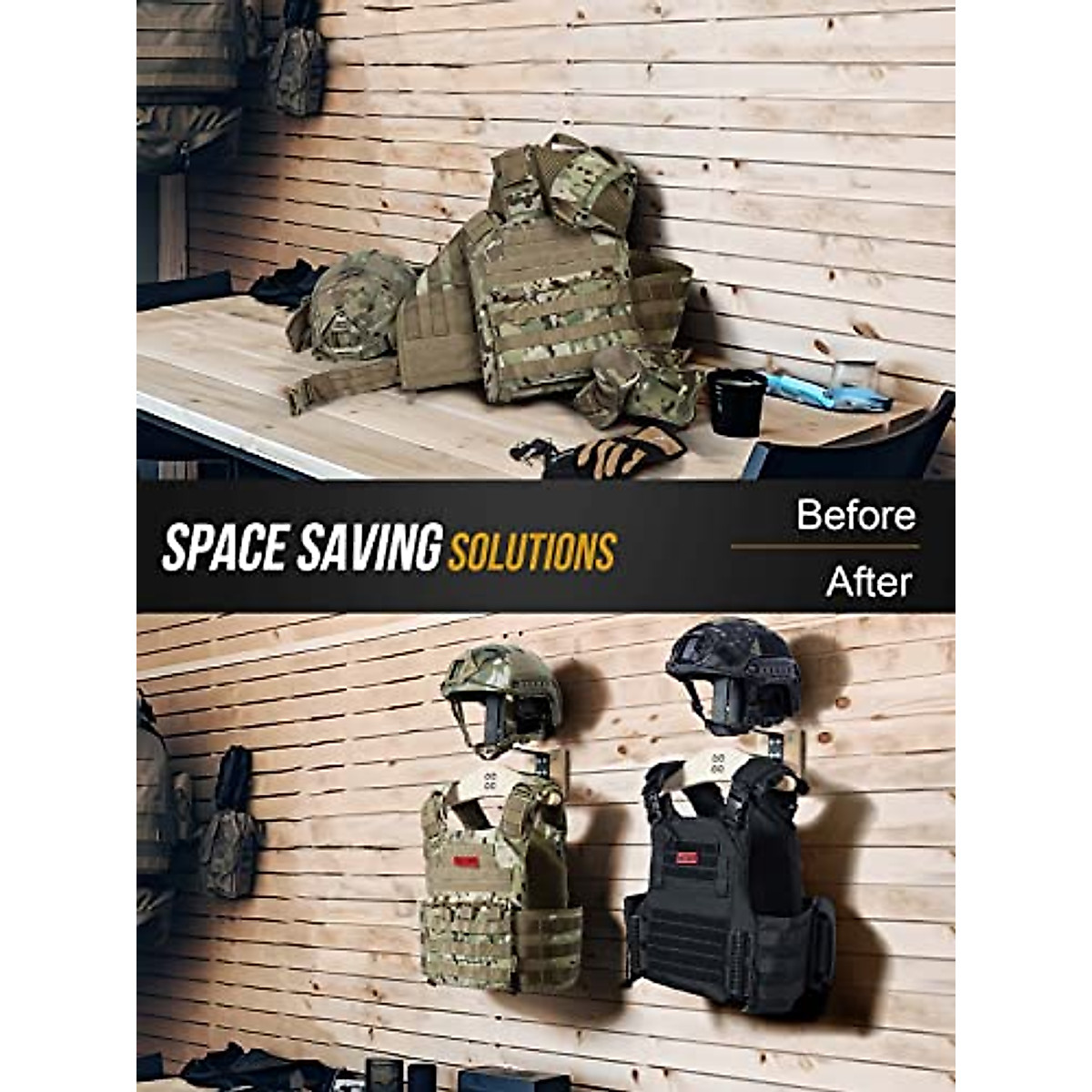 OneTigris Tactical Gear Wall Mount, Police Gear Rack with Helmet Stand Plate Carrier Hanger, Wall Organizer for Motorcycle Football Cycling Gear