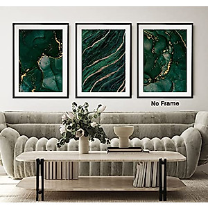 Green and Gold Abstract Marble Wall Art Gold Foil Poster Emerald Green Abstract Wall Decor for Living Room Dark Green Abstract Canvas Wall Art Luxury Green Paintings for Bedroom 16x24inch No Frame