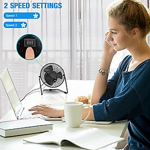 ALPIAZ 5 inch USB Fan, Portable Small Desk Fan, Mini Personal Fan with Two Speed Settings, Super Quiet Table Fan, Metal Design, 360° Up and Down, Perfect for Home Office