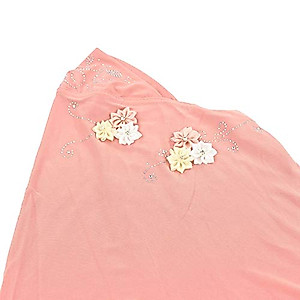 Modest Beauty girls Muslim Islamic Scarf Hijab Handmade flower lovely Rhinestone Headscarf for Kids Orange Pink