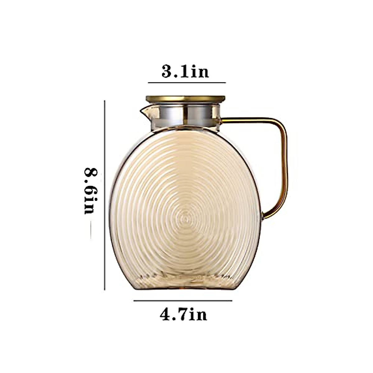 77oz Large Glass Water Pitcher with Gold Lid for Fridge Wide Handle Coffee Carafe for Party Water Jug Lemonade Iced Tea Jug Juice Sun Tea Jar for Drinks 2.2L