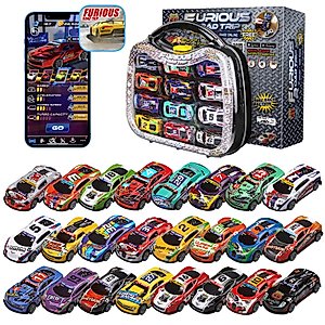 Golden Wheel 24 Race Cars Pack - 1:64 Vehicles Die-cast Metal Mini Pull Back Cars Set with Storage Case & Free Online Games - 2023 Hot Toy Birthday Party Gift for Kids Ages 3+ Years Old