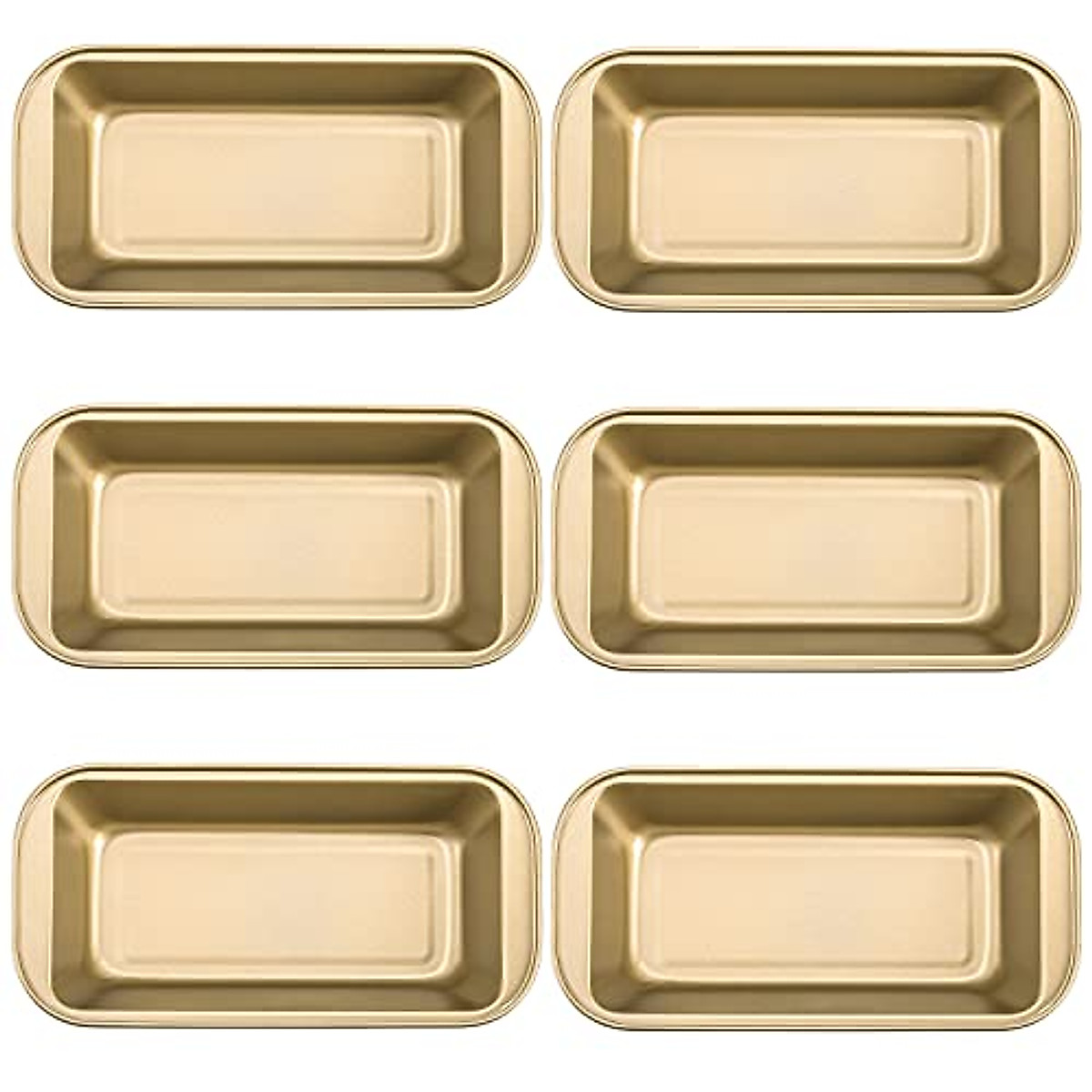 Lawei 6 Pack Nonstick Loaf Pan, 8.5 x 4.3 Inch Carbon Steel Kitchen Baking Bread Pan, Bread and Toast Baking Mold with Easy Grips Handles, Metal Bakeware Pan for Breads, Meatloaf, Gold
