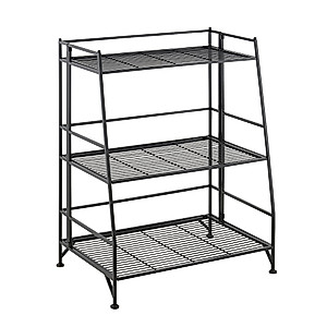 Convenience Concepts Xtra Storage Shelves - 3-Tier Ladder Folding Metal Shelving Organizer Stand, Modern Stands for Storage and Display in Living Room, Bathroom, Office, Den, Kitchen, Garage, Black
