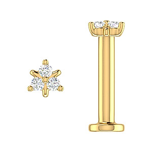 FINEROCK 0.03 Carat 3-Stone Diamond Nose Pin Stud in 18K Yellow Gold (SI1-SI2 Clarity)