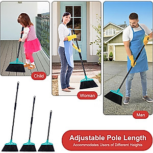 Tiumso Heavy Duty Broom, Outdoor Brooms, Commercial Broom for Sweeping Indoor, Kitchen Broom with 55" Long Handle, Angle Brooms for Patio Kitchen Shop Sidewalk - Blue