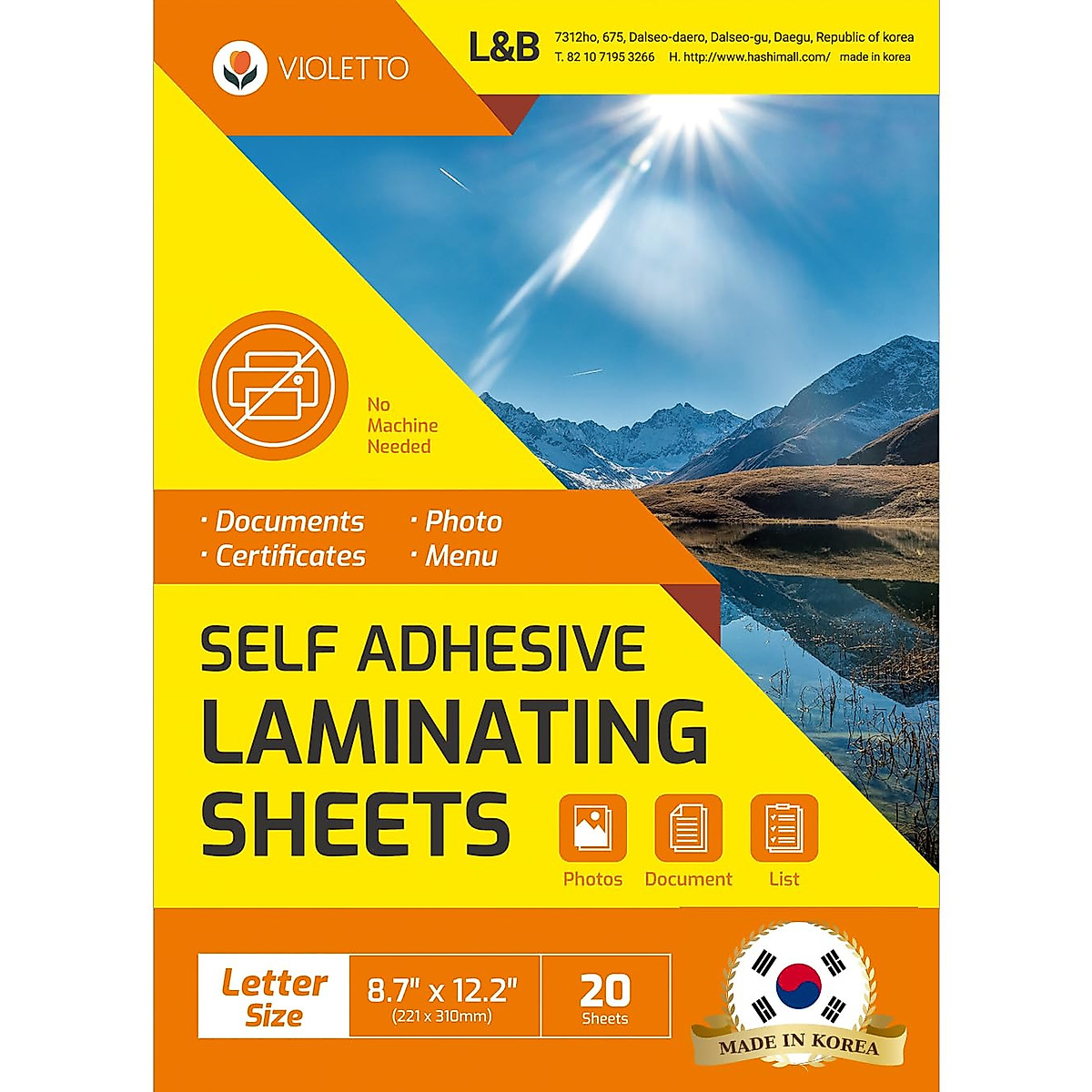 [VIOLETTO] (20 Sheets) Self Adhesive Laminating Sheets, Self-Seal, No Machine Needed, self Sealing, 8.5 x 11 Inch