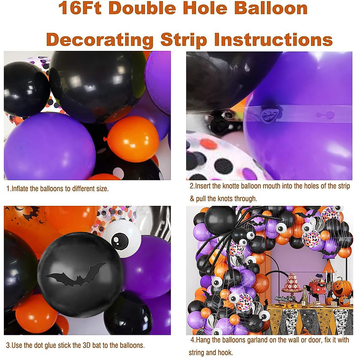 Halloween Balloons Garland Arch Kit, Black Purple Orange Balloons Spider latex balloon with eyes for Halloween Themed Party Kids Halloween Birthday Hocus Pocus Party Haunted House Decorations