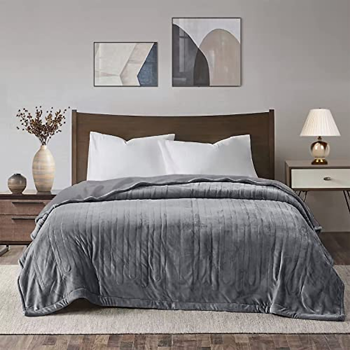 Sunvivi Heated Blanket King Size, Heating Electric Throw Blanket Dual Control, 5 Years Warranty, 10 Heat Settings, 12 Hours Auto Off, Machine Washable, ETL Certified, Overheating Protection, Grey