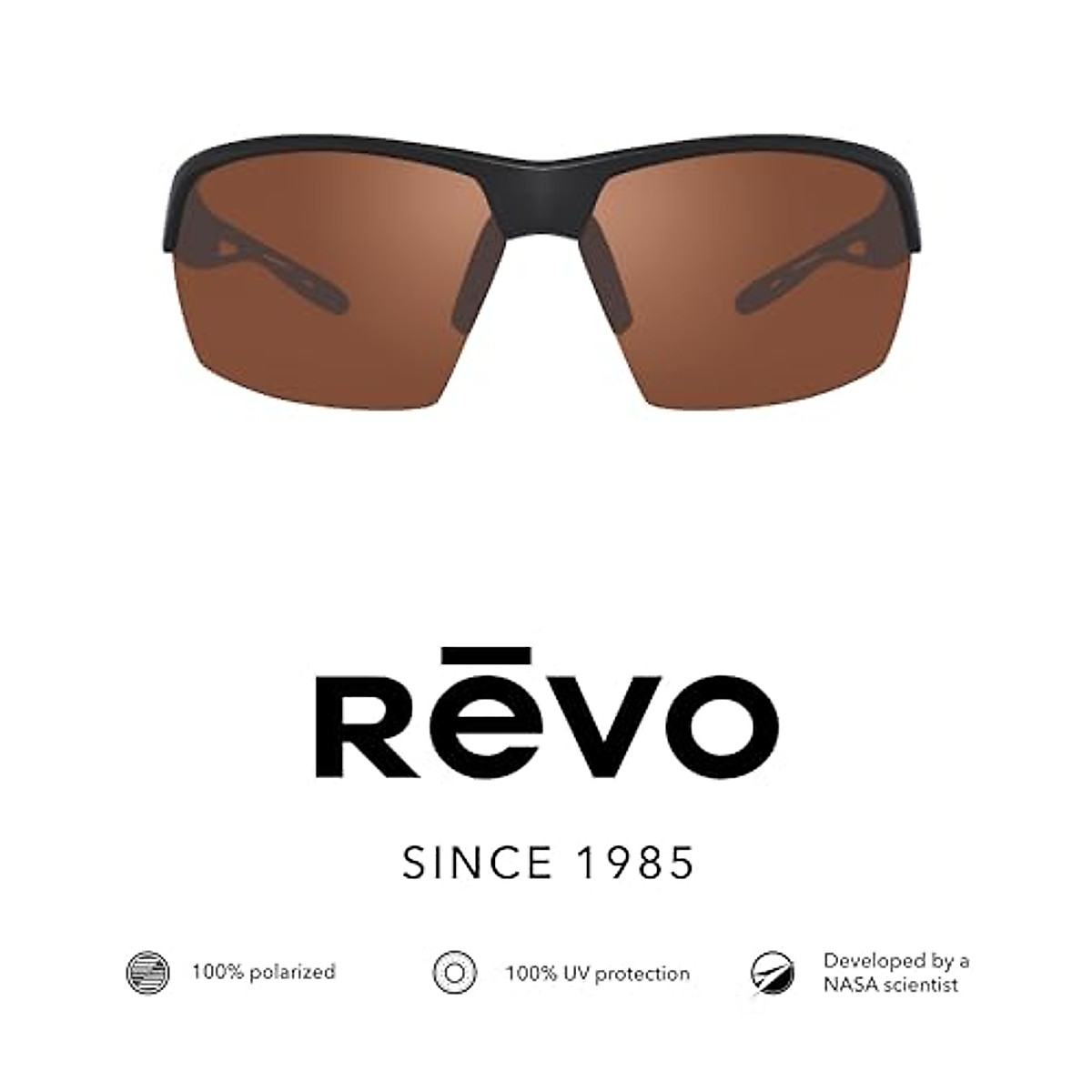 Revo Sunglasses Jett: Polarized Lens Filters UV, Semi-Rimless Rectangle Wrap Frame, Matte Black Frame with Drive Lens