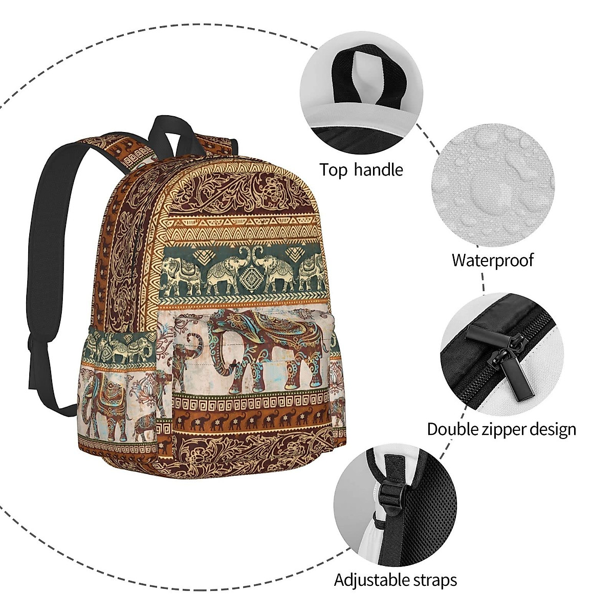 Nmbvcxz lotus elephants Backpack for Women 16.7 inch Travel Casual Laptop Backpack Lightweight Waterproof Durable Hiking Daypack