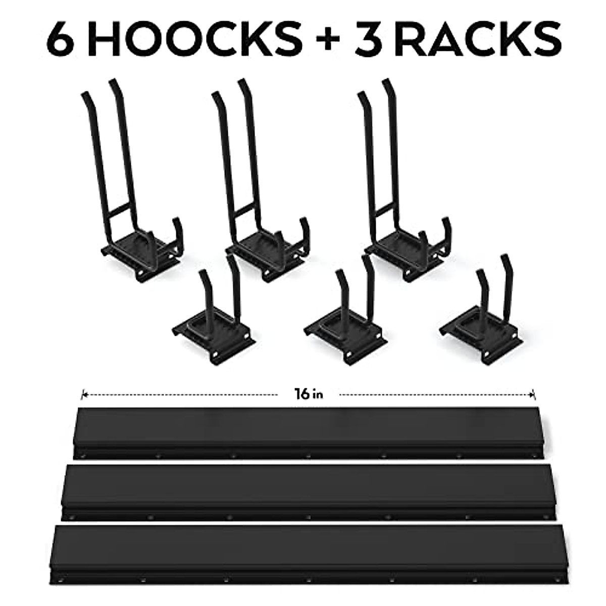 INCLY Garage Tool Storage Rack, Garden Yard Tool Organizer Wall Mount, 48 Inch Heavy Duty Steel Garage Organization System with 3 Racks & 6 Wall Hooks