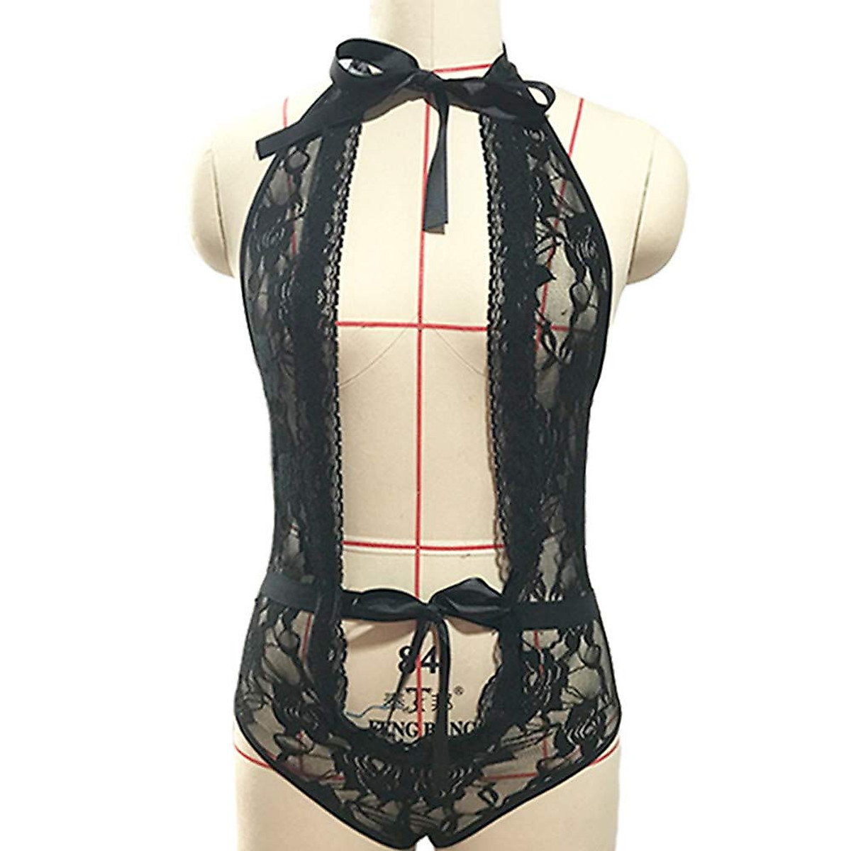 Toxz Sexy Lingerie Sleepwear Lace Women Rompers Bow Underwear Bodysuit Babydoll Nightwear,Floral Lace Teddy Open Back Halter Sheer Perspective with Open Cup Lingerie