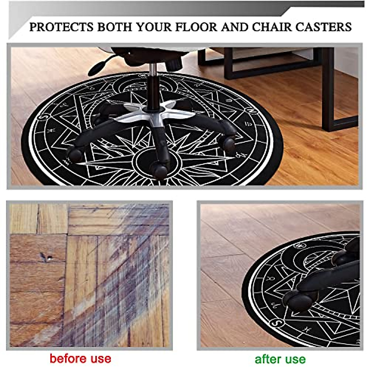 Homcomoda Gaming Chair Mat for Hardwood Floor Anti-Slip Round 47 Inch Floor Protector Low-Pile Computer Chair Mat for Office Gaming Room Home Decor