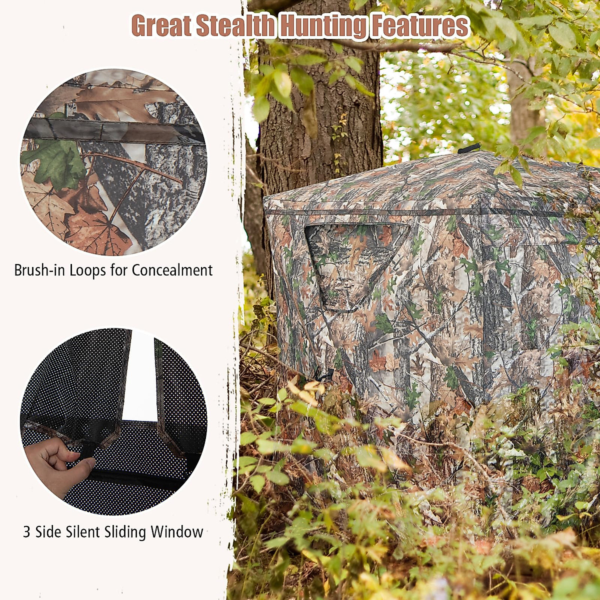 Giantex Ground Blinds for Deer Hunting - Portable Hunting Blind, Camo Tent See Through, 2-3 Person Pop Up Deer Blind with 270 Degree View, 8 Sturdy Ground Stakes, 4 High-Wind Tie-Down Ropes, Carry Bag