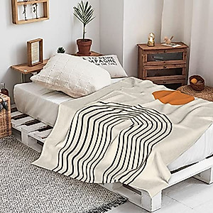 Abstract Modern Throw Blanket Minimalist Simple Mid Century Sun Boho Aesthetic Soft Warm Bed Bedding Women Blankets for Couch Bedroom Sofa Office, Cozy Flannel Plush Blanket Gifts, 70 X 50 Inch