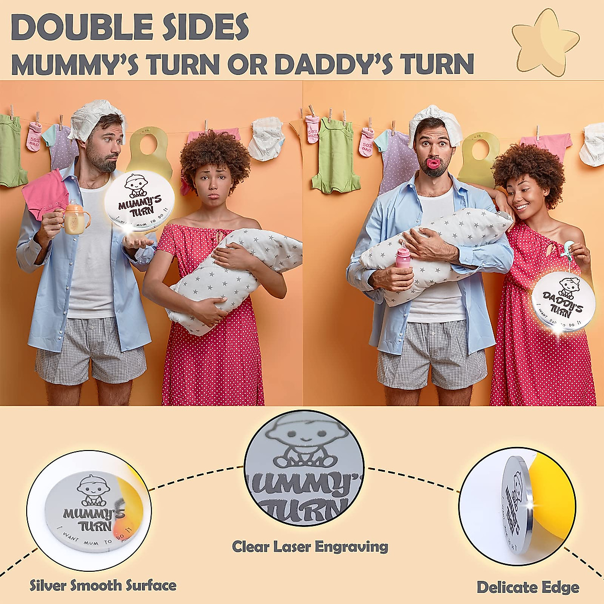 New Baby Gifts for New Parents Mom Daddy Funny Double-Sided Silver Decision Coin with Handmade Wooden Box Pregnant Gifts for First Time Moms Keepsake for Baby Memory