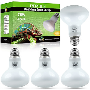 LUCKY HERP 4 Pack 75W Reptile Heat Lamp Bulb (2nd Gen), Amphibian Basking Light Bulb, Reptile Daylight Bulb for Turtle, Bearded Dragon, Lizard Heating Use