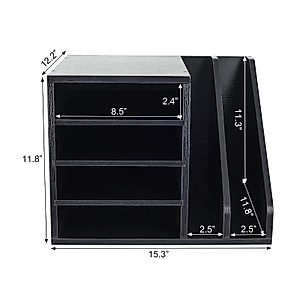 PAG Wood Desktop File Holder Organizer Mail Sorter for File Folders, Mails, Envelopes, Mailing Supplies or Magazines, Black