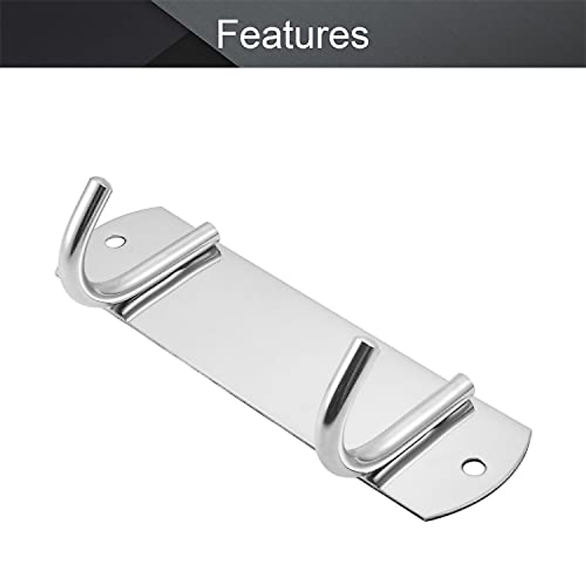 MroMax Wall Mounted 2 Hooks Towel Hat Coat Clothes Wall Hook Rack Rail, Silver 1Pcs