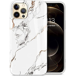 GVIEWIN Compatible with iPhone 12 Pro Max Case 6.7 Inch 2020, Marble Ultra Slim Thin Glossy Soft Shockproof TPU Rubber Stylish Flexible Protective Cover for iPhone 12 Pro Max (White/Gold)