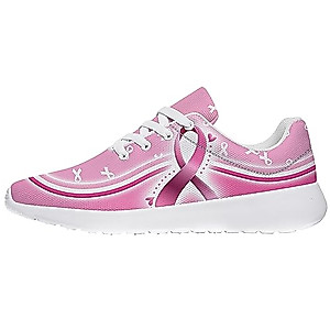 vogiant Breast Cancer Awareness Shoes for Women Lady Comfortable Walking Tennis Sneakers Pink Ribbon Shoes Gifts for Mom,Size 7.5