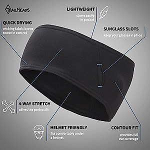 TrailHeads Running Headband with Sunglass Slots | Winter Headband | Sports Headband for Men and Women - Black