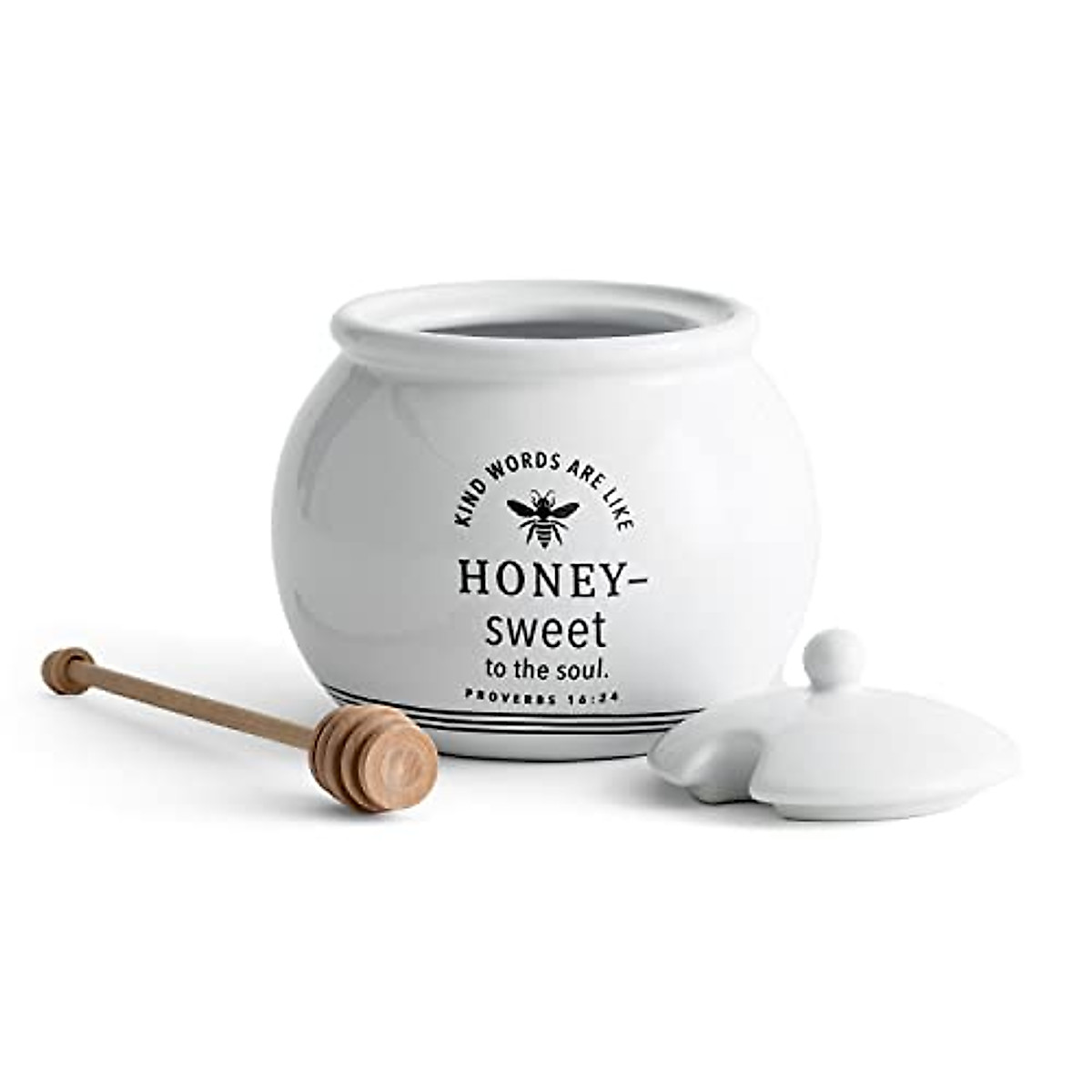 Dayspring Sweet to The Soul Ceramic Wood Dipper, 16 Ounces Inspirational Honey Pot with Scripture, White