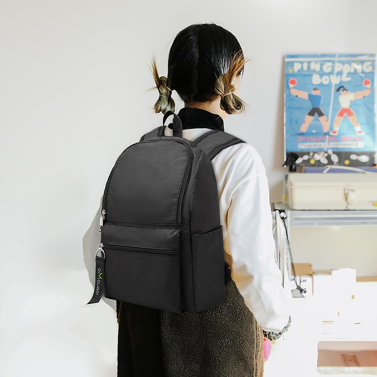 OMOUBOI Small Causal Daypack Travel Laptop Backpack Fits 14" Laptop School Backack for Women Men (Black)