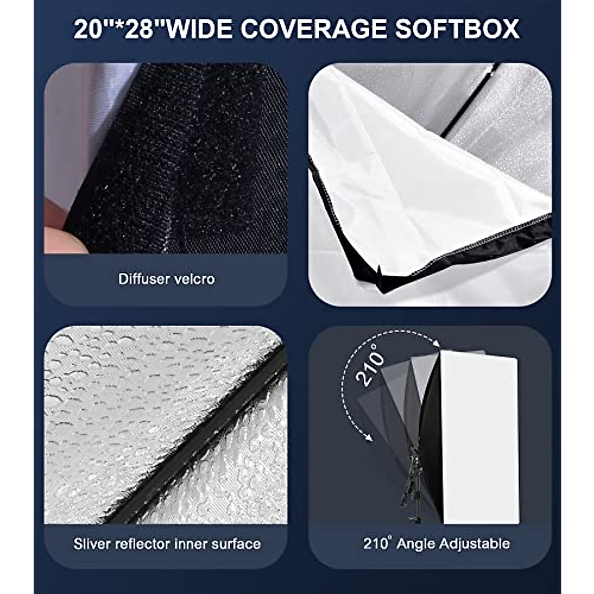 LED Softbox Lighting Kit, Zingbabu 20'' x28'' RGB Softbox Kit with 3200-6000K Led Bulb and Lighting Stand for YouTube Video Photography