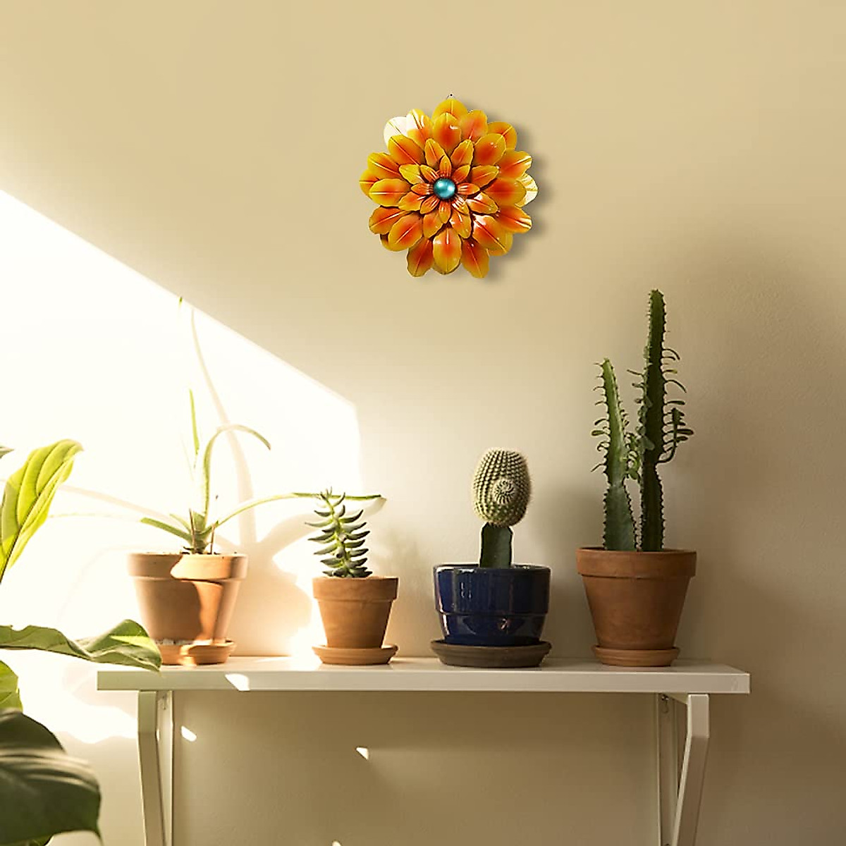 Saim 13.4 inch Metal Flowers Wall Decor Yellow,Handmade Wall Art Flower Hanging Decoration for Bedroom,Living Room,Bathroom,Office,Home Decor,Modern Luxury Style Art Decoration