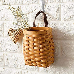 hanging wicker basket Hand-Woven Wood Storage Basket Portable Wall Hanging Flower Basket Organizer Fruit Vegetable Rattan Box Home Decoration Height 6.1in