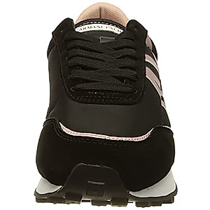 A|X Armani Exchange Women's Contrasting Lettering Logo Lace Up Sneaker with Suede Detailing, Black+Rose, 6
