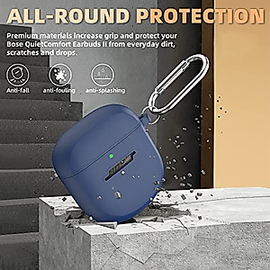 Bose QuietComfort Earbuds II Case(2022), WOFRO Silicone Protective Skin Cover for New Bose QuietComfort Earbuds 2 Accessories with Carabiner (Blue)