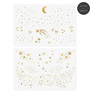 Flash Tattoos Pixie Dust Authentic Metallic Temporary tattoos-2 sheet mini pack | Includes over 24 premium foil waterproof tattoos, face glitter, face gems, festival, face freckles