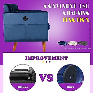 TYBOATLE 65" Modern Velvet Sofa Couch w/ 2 USB, Clear Glass Button Tufted Upholstered Love Seats for Living Room, Apartment, Bedroom (Blue)