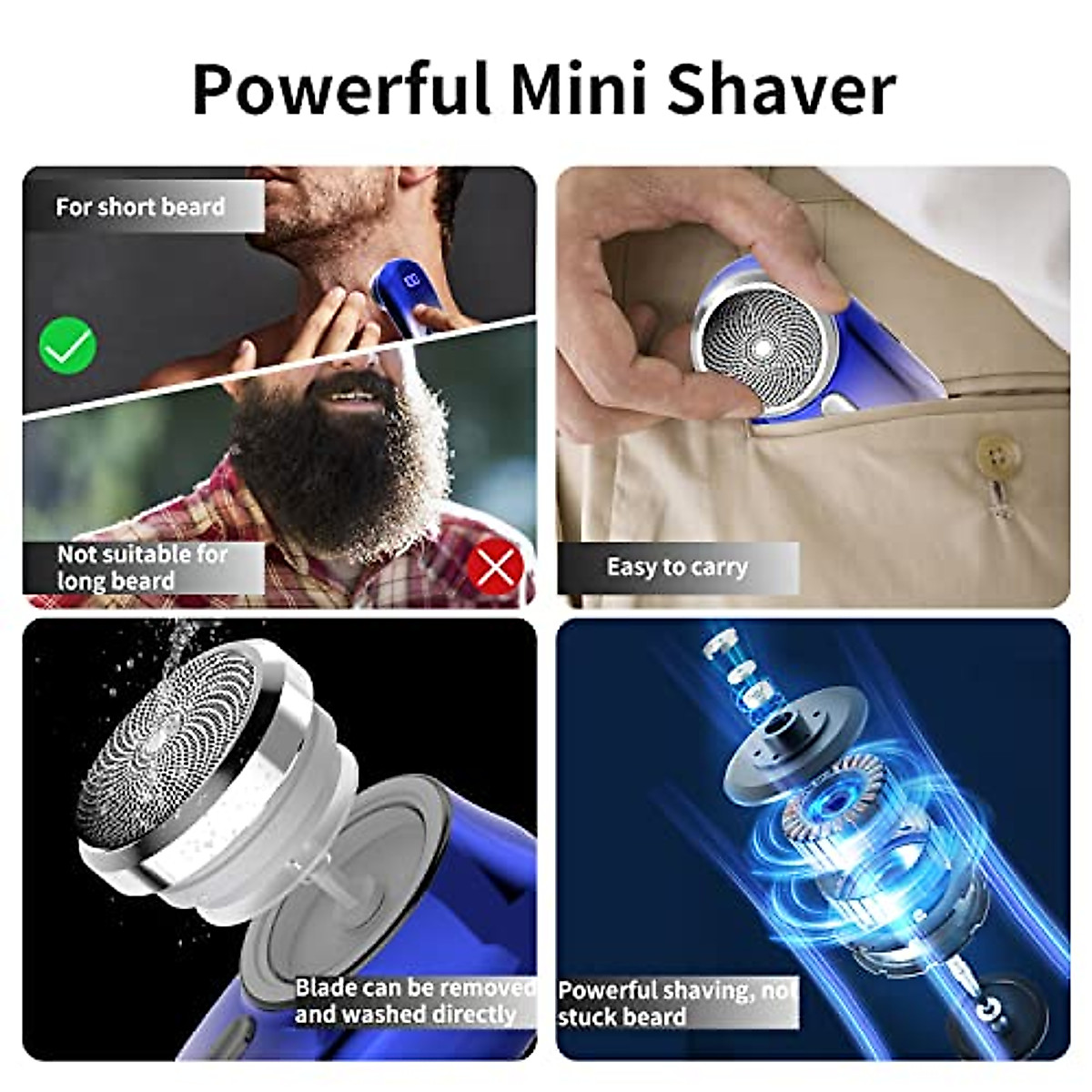 Electric Razor for Men, IEVEI 2023 Upgrade Mini Portable Electric Shaver Wet and Dry Mens Razor USB Rechargeable, Easy One-Button Use for Home, Car, Travel (Blue)