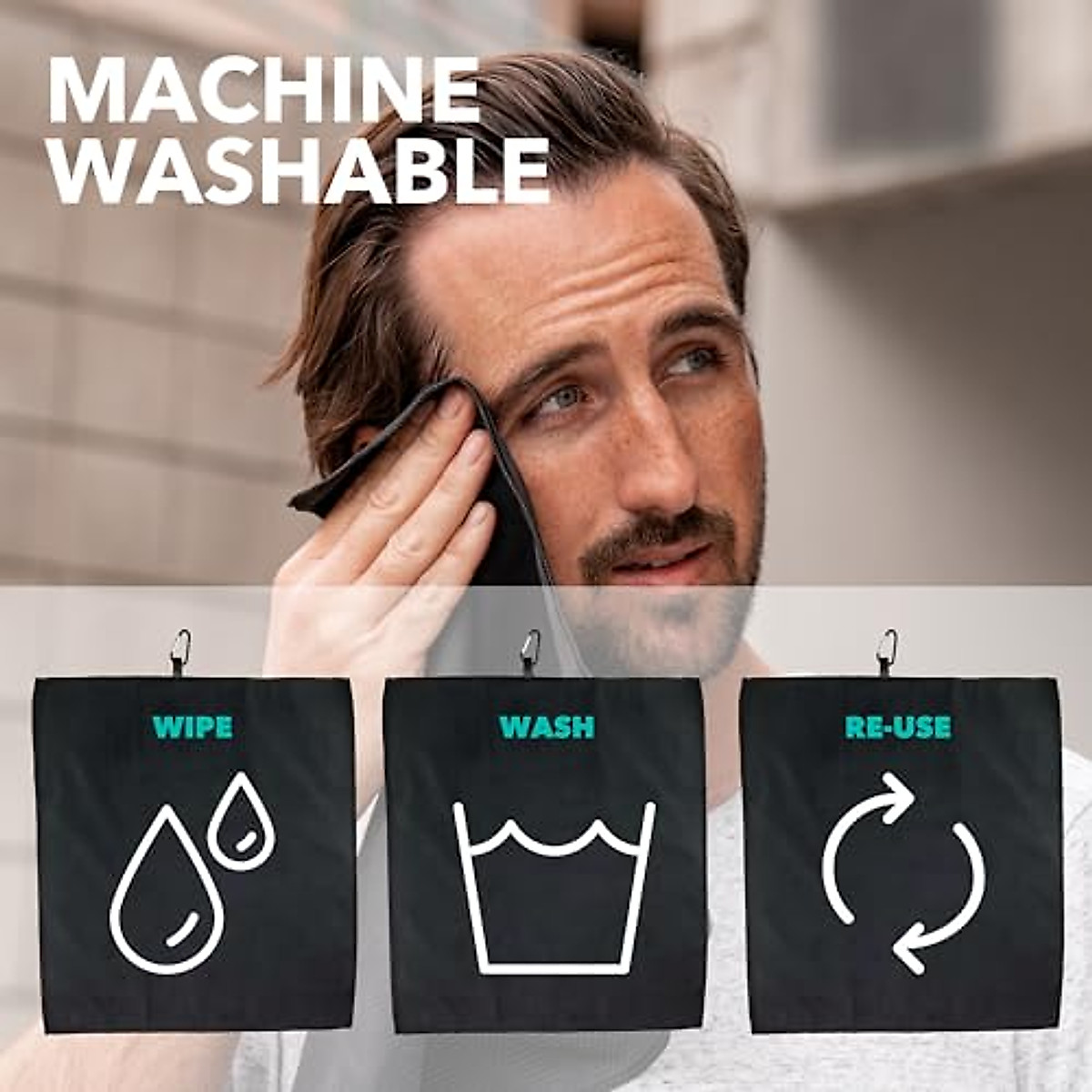 SweatBlock Microfiber Sweat Absorbing Handkerchief - Sport, Gym, Daily Use - for Hands, Face, Body - Machine Washable, Reusable - Men & Women - 15x15 (3 Pack, Black)