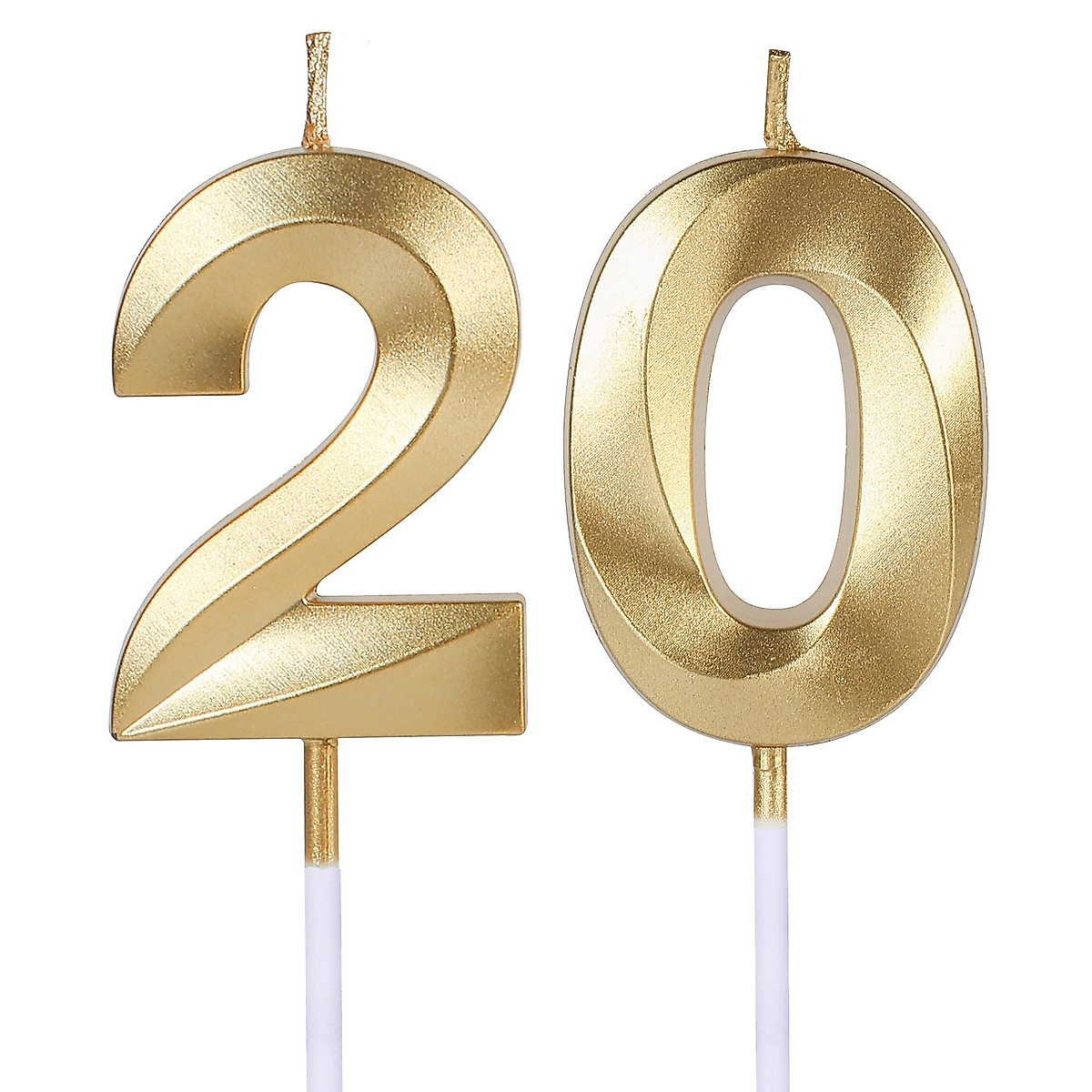 Gold 20th Birthday Candles for Cakes, Number 20 2 Glitter Candle Cake Topper for Party Anniversary Wedding Celebration Decoration