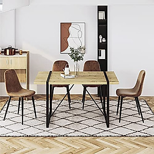 Dining Chairs Set of 4,Modern Mid Century Living Room Side Chairs with Metal Legs, Washable PU Leather, Armless Side Chairs for Kitchen Lounge Farmhouse, Rustic Brown, 4PCS