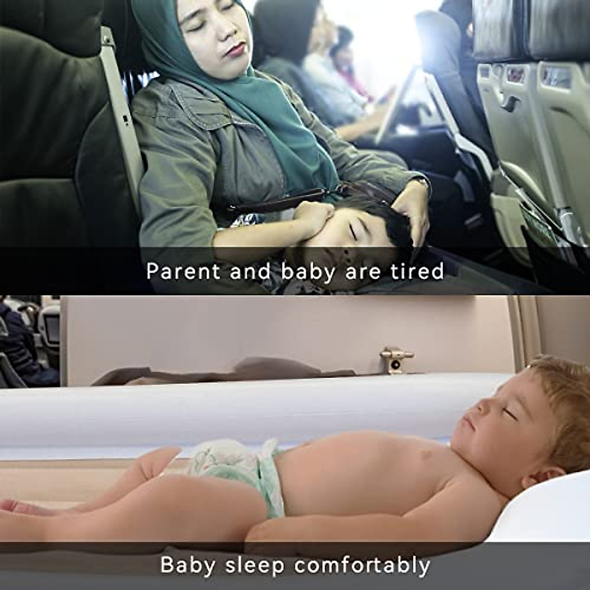 Inflatable Toddler Travel Bed for Airplane, Car Kids Air Mattress with Pump, Portable Baby Bed with Sides and Belt, Infant Blow Up Mattress for Train, Kids Airplane Travel Essentials, Free Hands