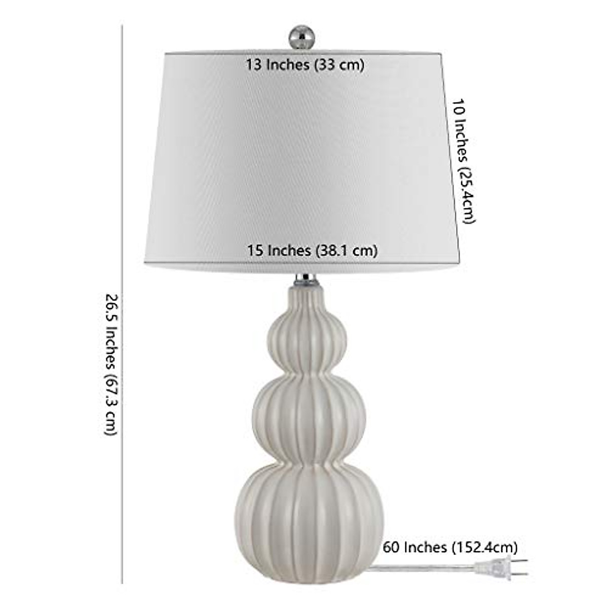 Safavieh Lighting Collection Corina White Triple Gourd Ceramic 26-inch Bedroom Living Room Home Office Desk Nightstand Table Lamp (LED Bulb Included)