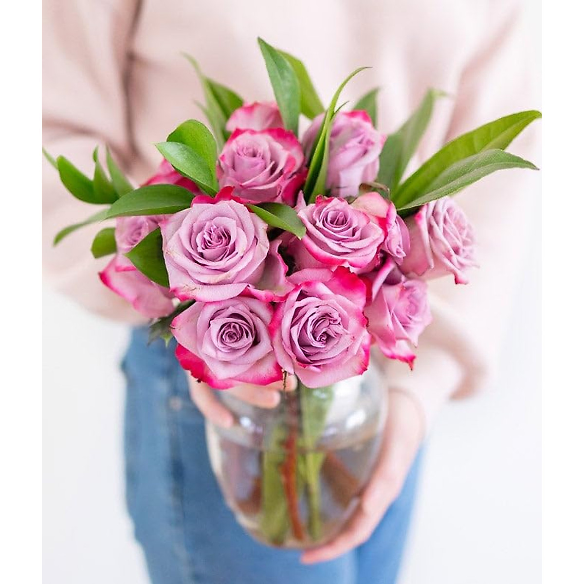 From You Flowers - One Dozen Purple Roses with Glass Vase (Fresh Flowers) Birthday, Anniversary, Get Well, Sympathy, Congratulations, Thank You