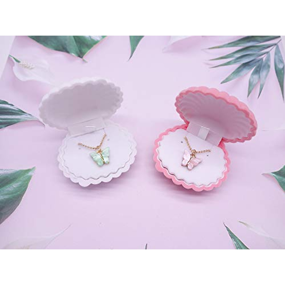 HAMIYELL Pack of 6 Velvet Earring Gift Box Shell Jewelry Storage Case Showcase Display Organizer Box for Necklace (White)